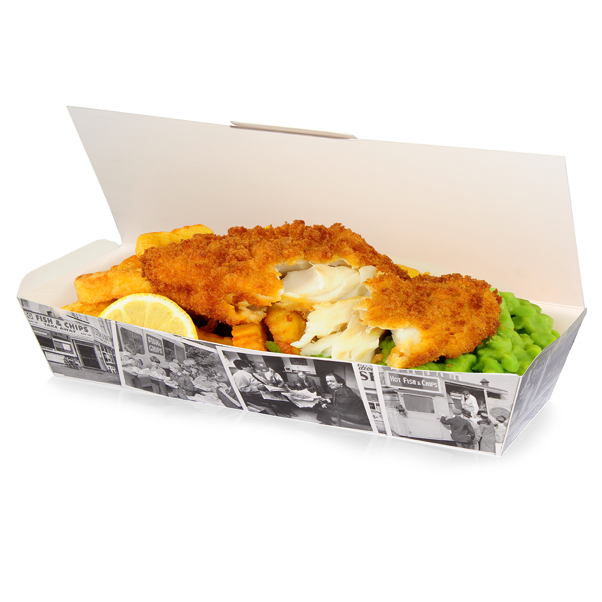 Large Fish and Chip Box 'Retro Newsprint'x125s | GM Packaging UK ...