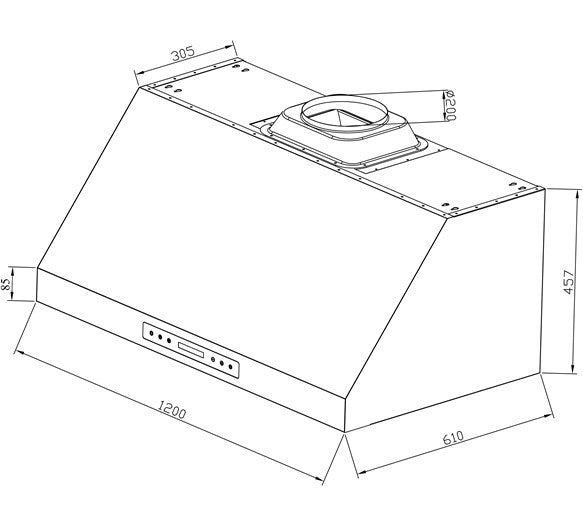 Quattro 1200mm Wide 610mm Deep Commercial Extractor Hood with Motor ...
